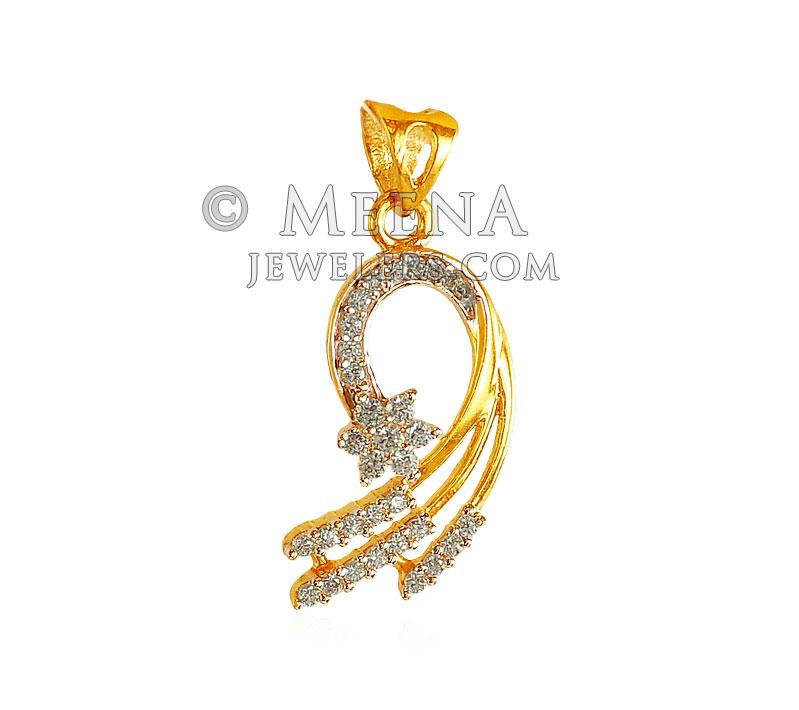 22K Gold CZ Pendant - PeFc19510 - 22K Gold pendant is brilliantly ...