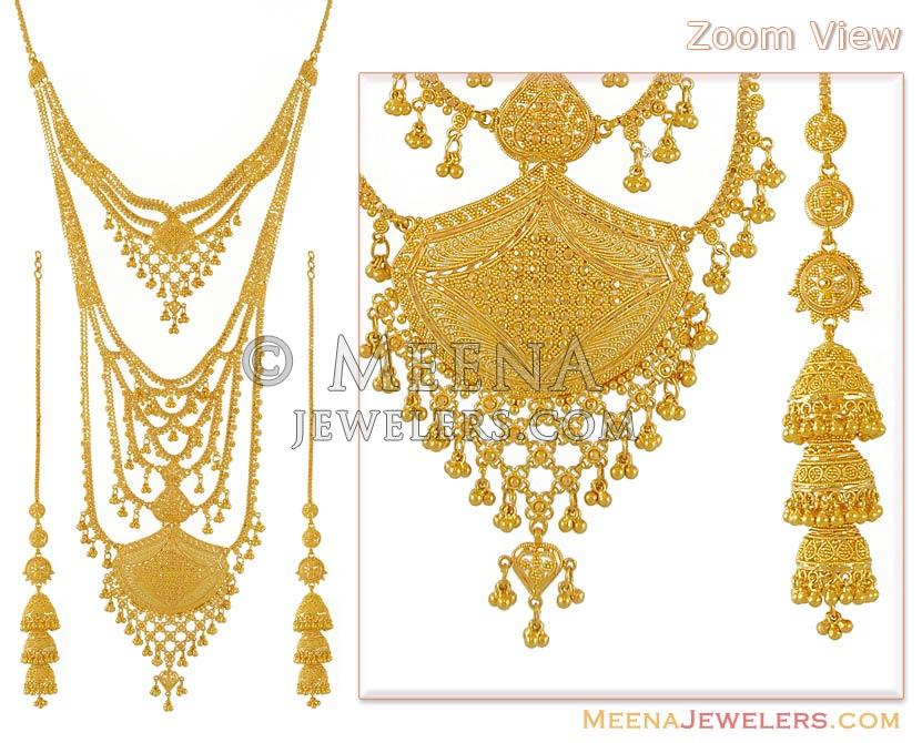 Gold Rani Haar (22K Bridal Necklace Set) - StBr6352 - Gold Rani Haar (22K Bridal Necklace Set ...
