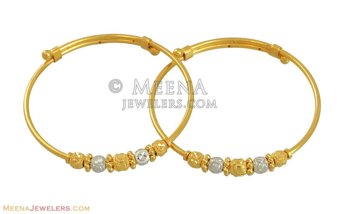 22K Two Tone Bangles (Kids) - BjBa10494 - 22Kt Gold bangles (kids) with rolling balls ( balls ...