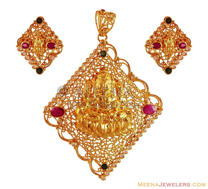 22K Exclusive Temple Pendant Set - PsPs17100 - 22K Gold Pendant and ...