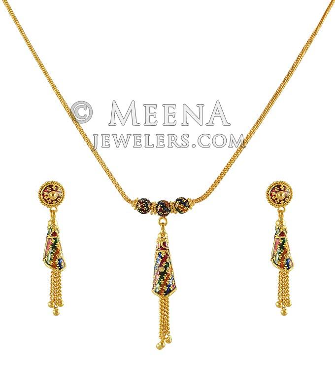 Fancy Meenakari Necklace Set - StLs4318 - 22k Gold meenakari (enamel ...
