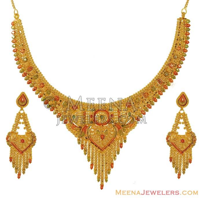 22K Gold Three Piece Necklace Set - StLs6871 - 22k Gold fancy necklace ...