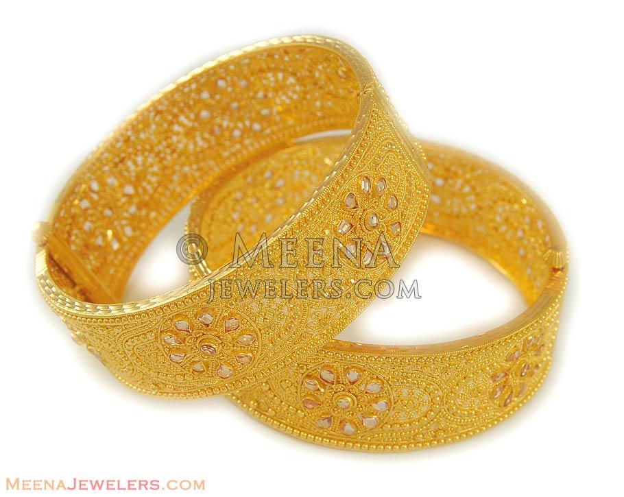 22Kt Gold Kada (2pcs) - Baka7383 - 22Kt gold handmade kadas (set of 2 ...