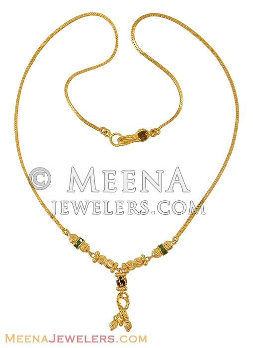 22K Meenakari Dokia Chain - ChFc7847 - 22kt gold necklace / chain with ...
