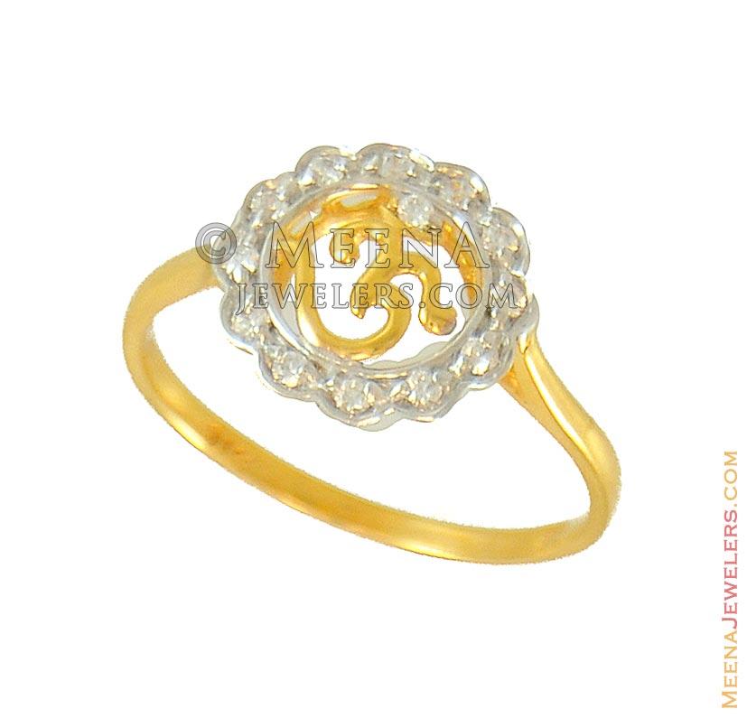 Gold Om Ring (Ladies) - RiLs8463 - 22Kt Gold Om Ring For Ladies studded ...