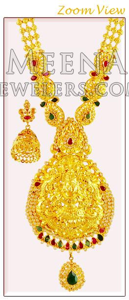 22K Gold Temple Patta Haar Set - StGd17618 - 22K Gold Patta haar ...