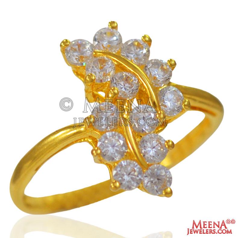 22 kt Gold Ring with stones - RiLs26488 - 22 kt Gold fancy ring studded ...