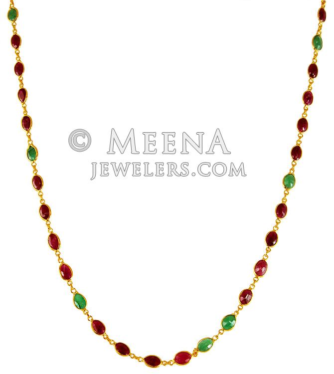 22 Kt Gold Emerald Ruby Chain - chfc20918 - 22K Gold chain is ...