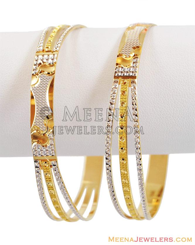 Two Tone Rhodium Bangles 22K (Pair) - BaSt13718 - 22k Gold Bangles ...