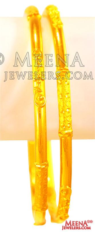 22k Gold Pipe Style Bangles (2pcs) - BaGo26517 - 22k Gold Pipe Style ...