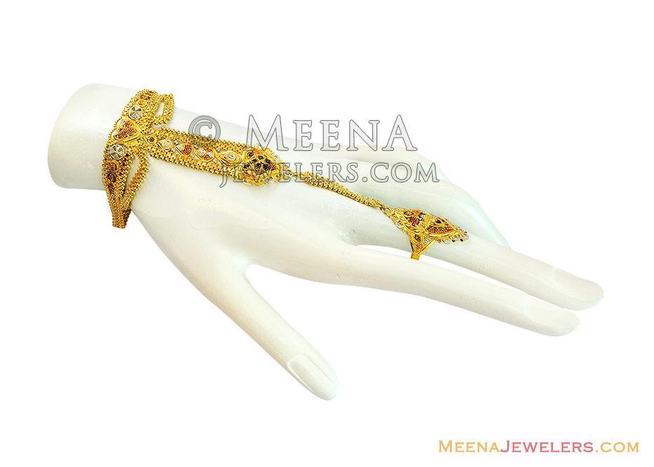 22K Fancy Three Tone Panja - BrLa13371 - 22k Gold Fancy Ladies Bracelet ...
