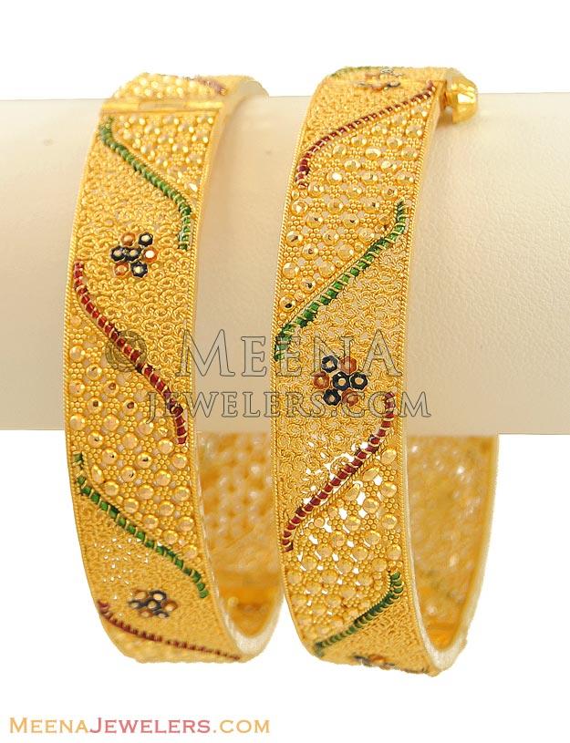 Indian Meenakari Kadas (22Kt) - BaKa9882 - 22Kt Gold Handmade Kadas (2 ...