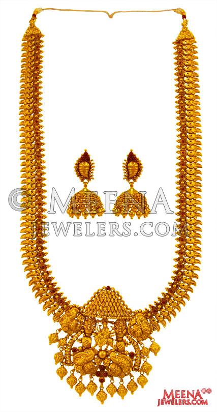 22 Karat Gold Temple Necklace Set - StAn24814 - 22K Gold temple ...