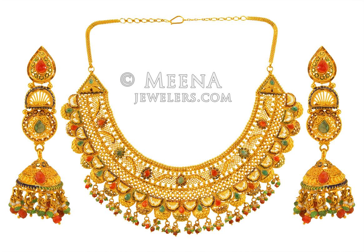22k Yellow Gold Necklace Set - StGo23103 - 22K yellow Gold Designer ...