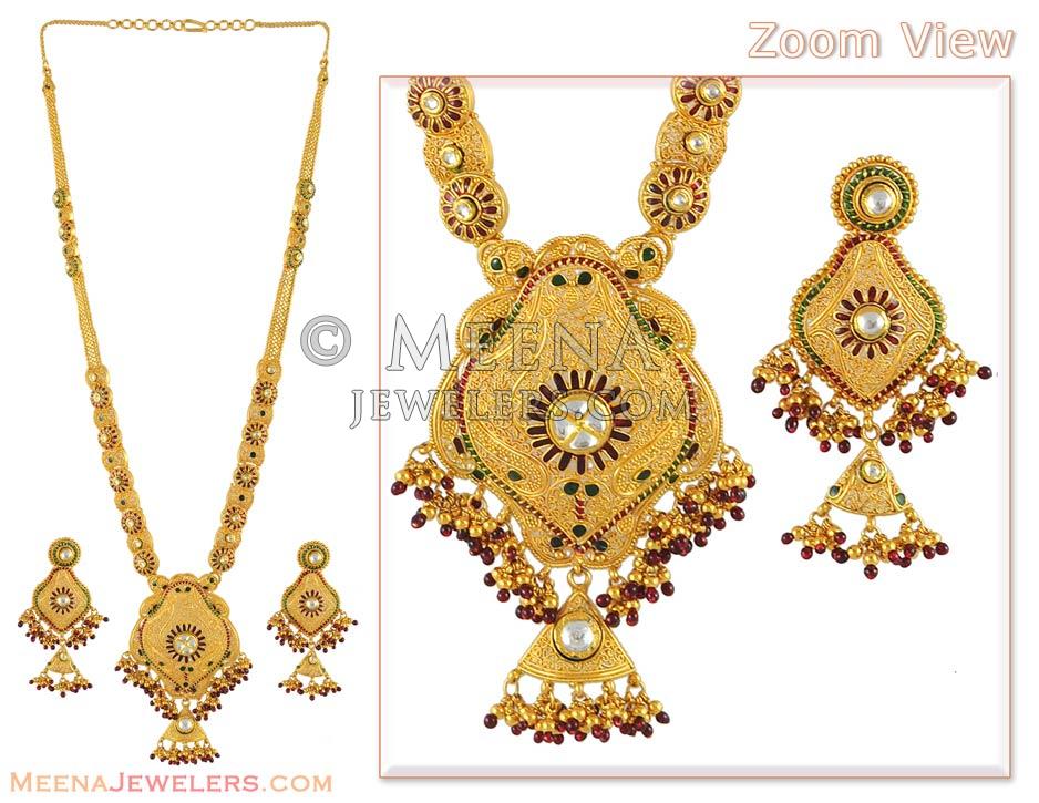 22Kt Antique Bridal Necklace Set - StBr4849 - 22K Gold antique finished Bridal Necklace and ...