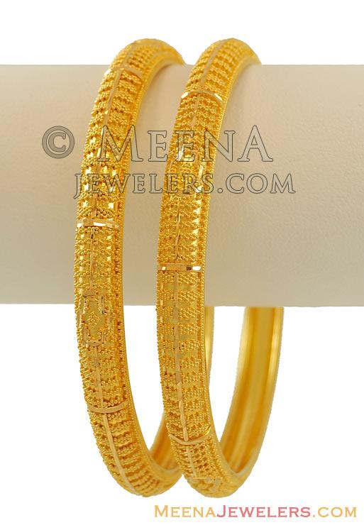 Gold Filigree Bangles(2 pcs) - BaGo7543 - 22K Gold Filigree Bangle (set ...