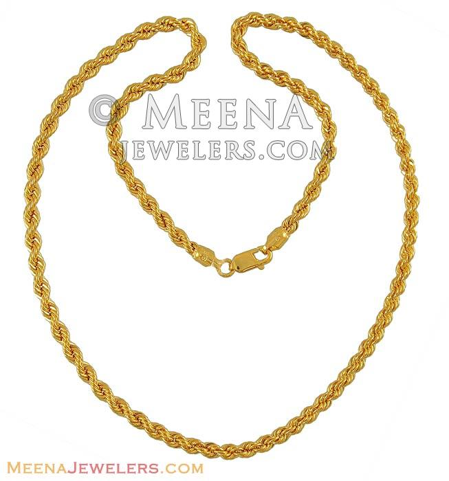 22Kt Rope Chain (16 Inch) - ChPl7196 - 22Kt Gold twisted Rope Chain ...