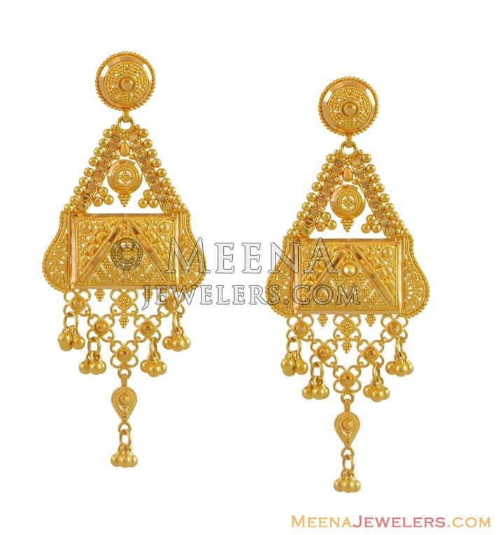 Indian Filigree Earrings (22Karat) - ErFc9954 - 22k yellow gold indian ...