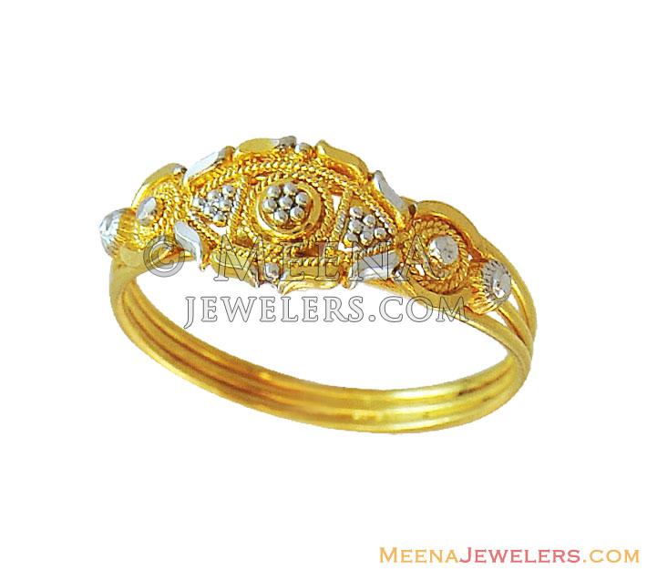 22K Gold Ladies Ring - RiLg12444 - 22K Gold 2 tone Ladies Ring with ...