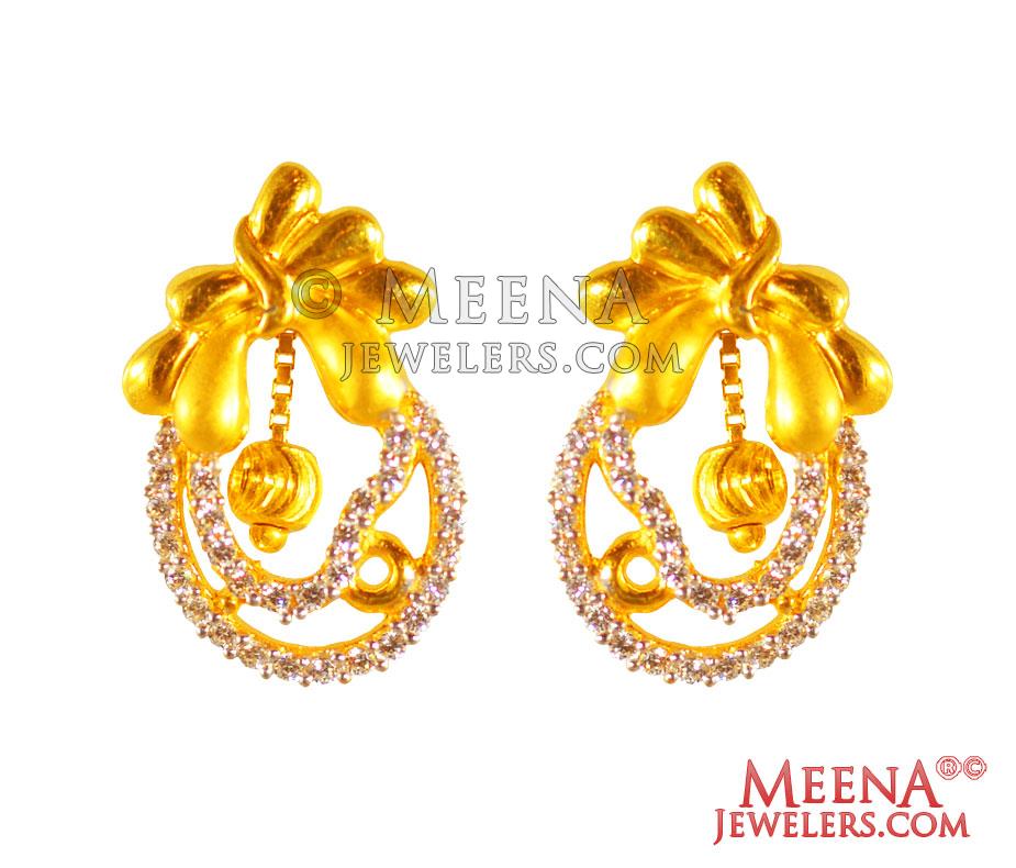 22 Karat Fancy Gold Tops with CZ - ErSi25480 - US$ 660 - Earrings ...
