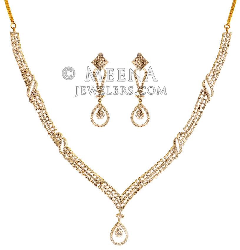18K Diamond Necklace Set - DiNs21505 - 18K Gold Necklace and Earring ...