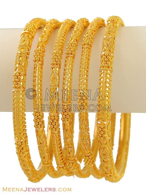 22K Gold Bangles (set of 6) - BaSt9526 - 22 Karat Indian Gold Round ...