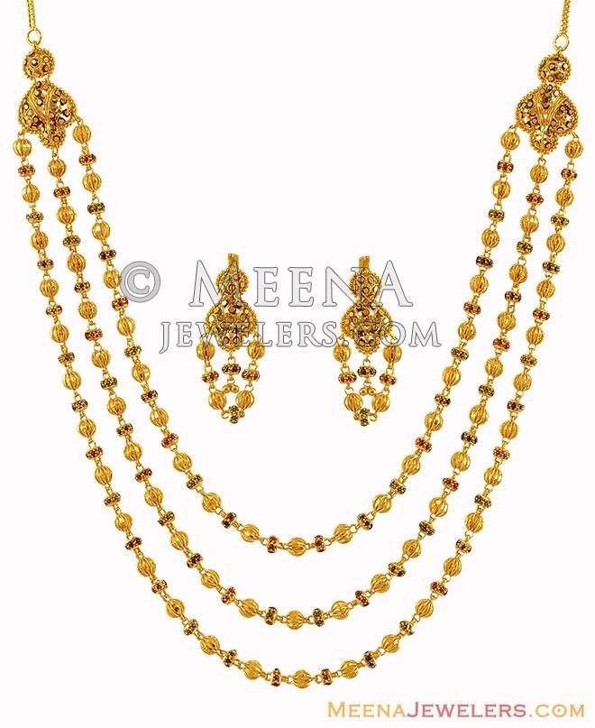 22K Gold Designer Layered Set - StGo16828 - 22k Gold Fancy Necklace and ...