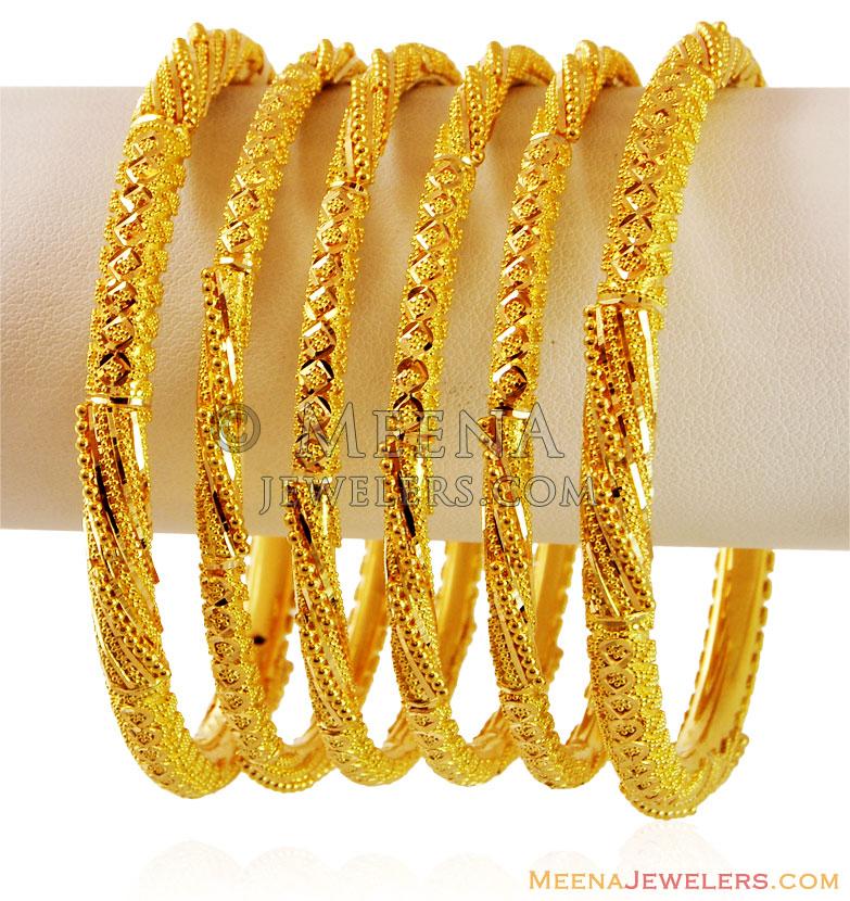Gold Bangles Set(Set of 6) - BaSt17115 - 22k gold pipe bangles set (6 ...
