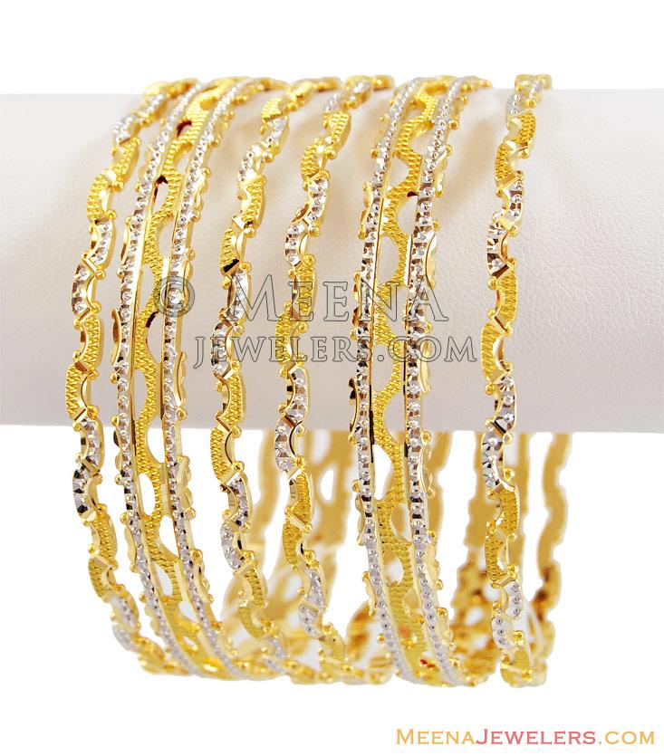 22K Gold Fancy Rhodium Bangles Set - BaSt13709 - 22K Gold Bangles Set ...