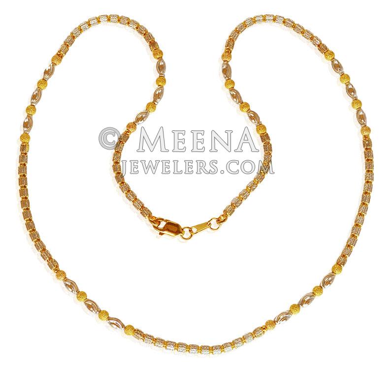 22 kt Two Tone Gold Designer Chain - ChFc19760 - 22K gold fancy two ...
