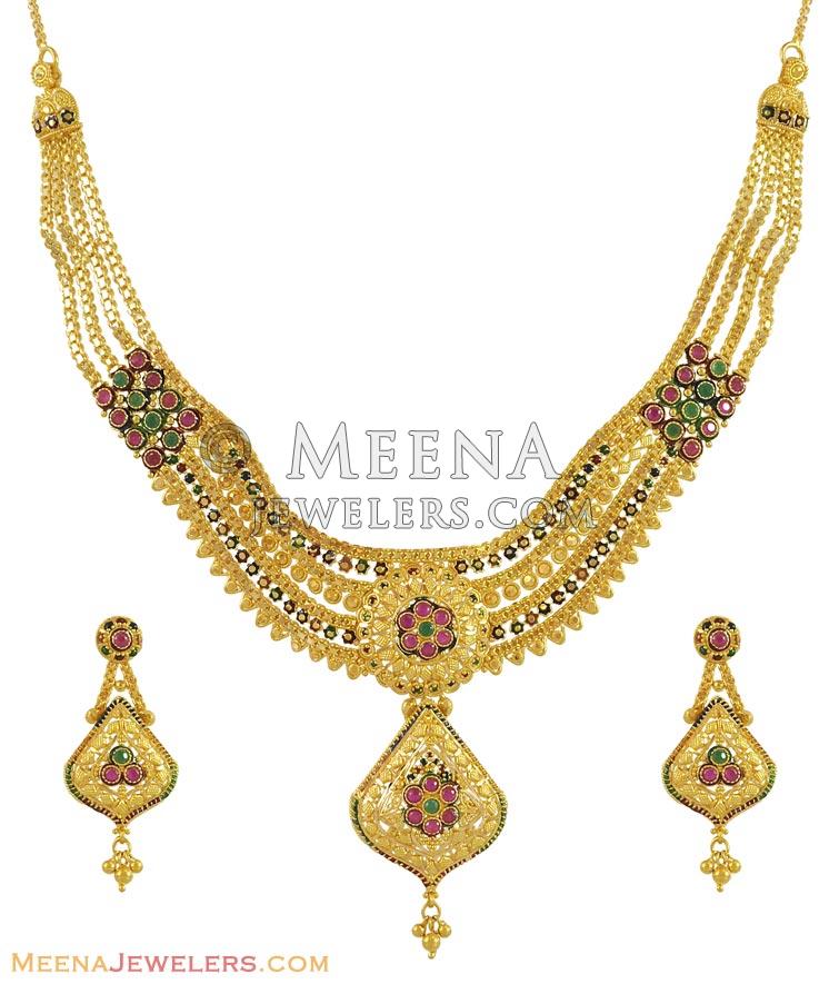 22kt Gold Fancy Set - StGd10586 - 22K Gold Necklace and Earrings Set ...