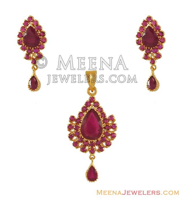 22k Gold Ruby Pendant Set - PsPS6831 - 22Karat Gold Pendant and Earring ...