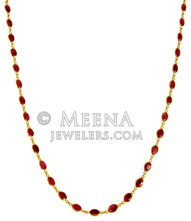 22K Gold Ruby Chain - chfc20915 - 22K Gold chain is Knitted with ...