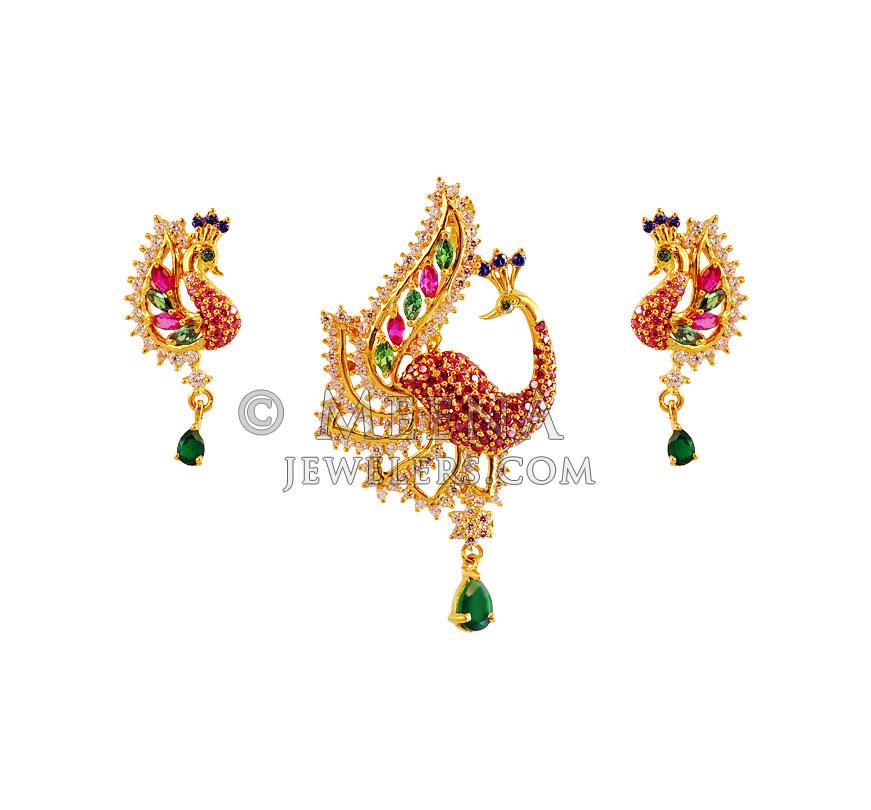 22k Gold Peacock Pendant Set - PsFc17897 - 22k gold peacock pendant ...