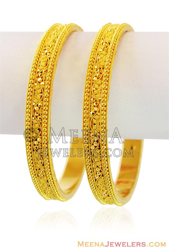 22K Gold Filigree Bangles - BaGo15884 - 22Kt Gold bangles (Pair ...