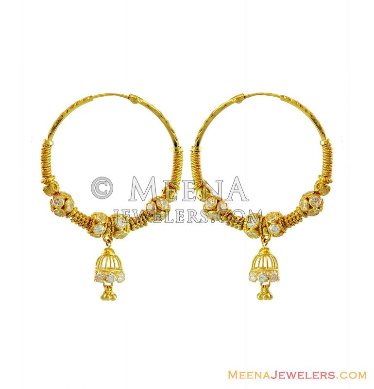 22k Yellow Gold Bali ( Earrings) - ErHp12871 - 22K gold designer hoop ...