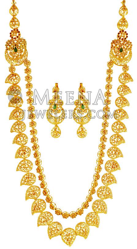 22K Gold Mango Mala Set - StGd19942 - 22kt Gold Mango mala is designed ...