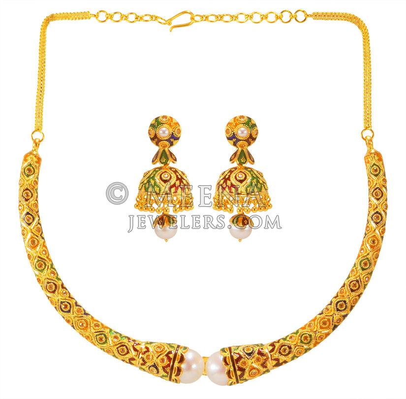 22Kt Gold Choker Necklace Set - StGo23782 - 22Kt Gold Choker Necklace ...