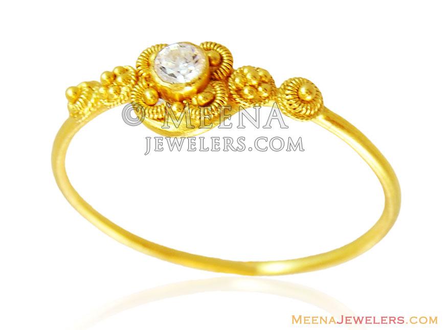 Fancy Floral Single Studded Ring - RiLp15200 - 22k Fancy Gold Ladies ...