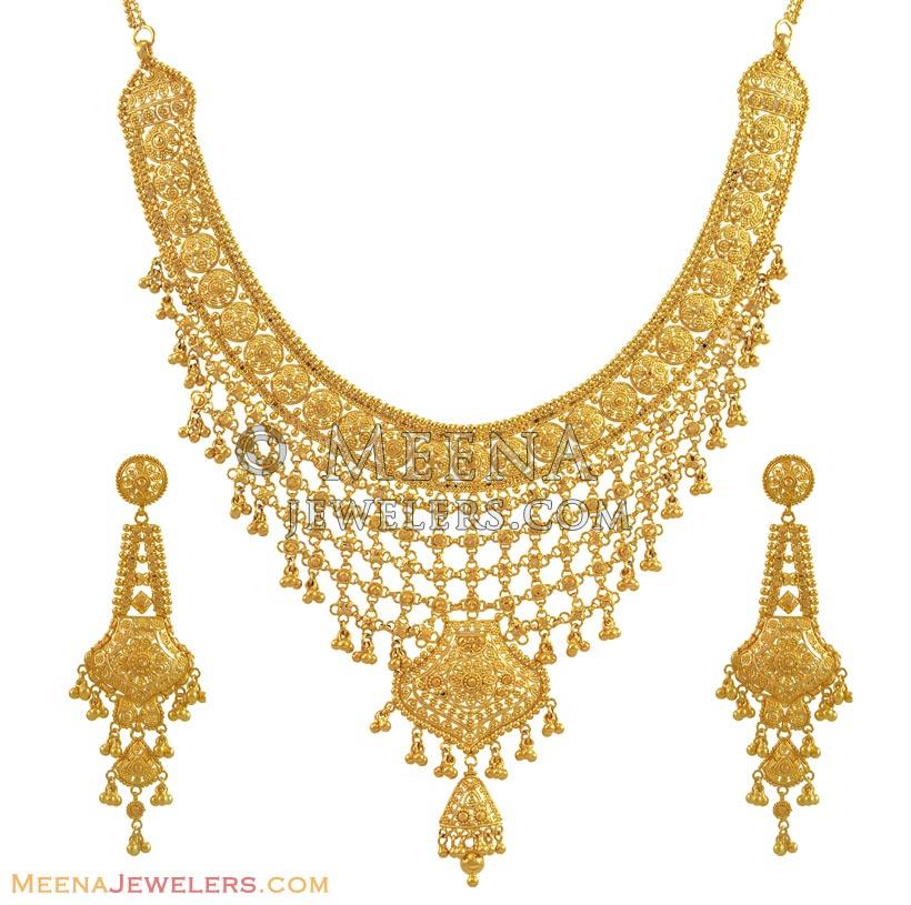 Indian Filigree Necklace Set (22Kt) - StGo10117 - 22k gold necklace and ...