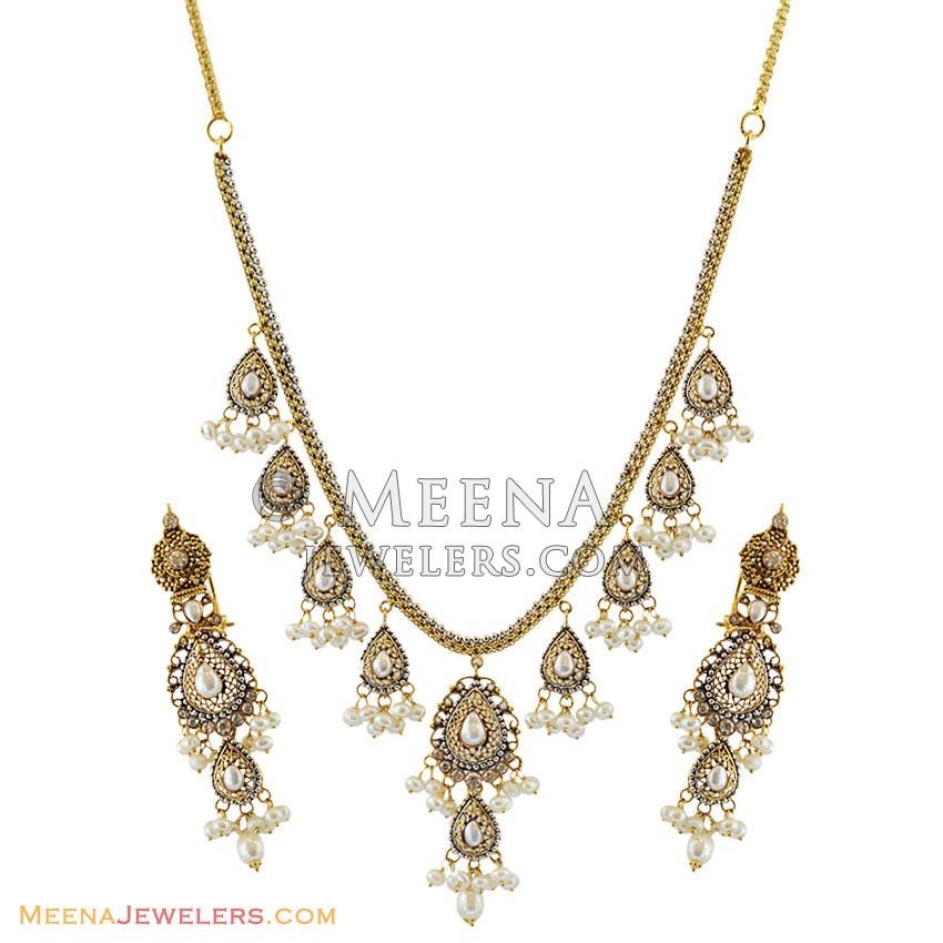 22k Gold Pearls Pakistani set - StGd12086 - 22k gold designer necklace ...