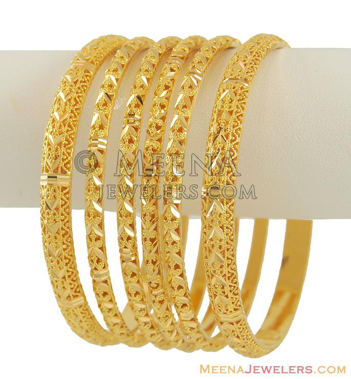 Indian Gold Bangles (set of 6) - BaSt7399 - 22K Gold Indian Bangles ...