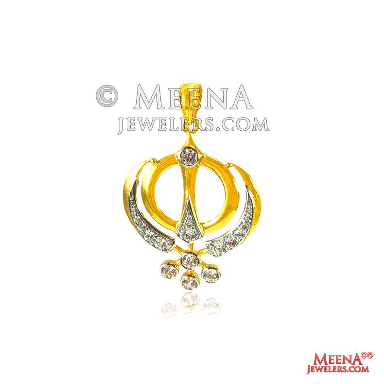 Gold Khanda Pendant with CZ - PeGo25033 - A big solid religious pendant ...