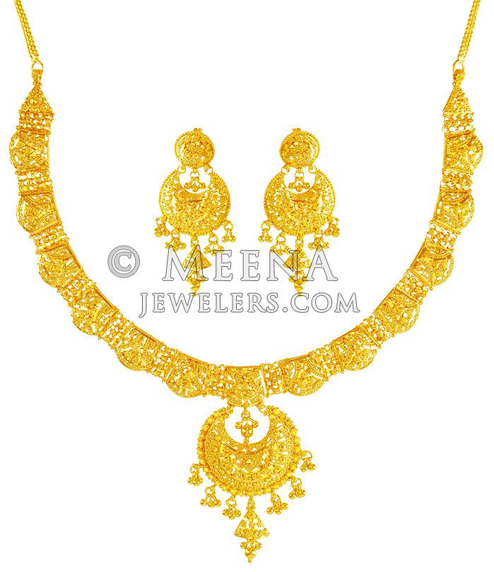 22kt Gold Chand Bali Set - StGo19691 - 22K Gold necklace and earring ...
