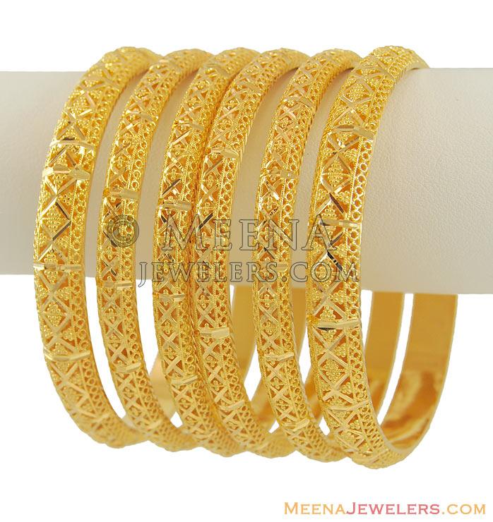 22Kt Gold hand made Bangles set of six with Diamond Cuts - BaSt7402 ...