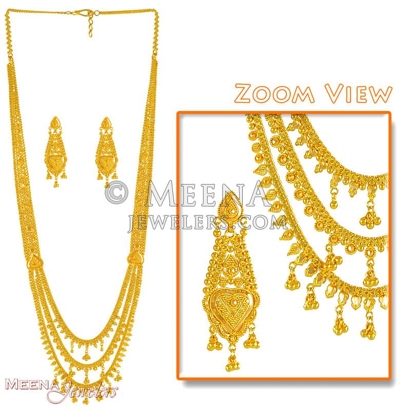 22K Gold Bridal Necklace and Earrings set - StBr3352 - 22K Gold Bridal ...