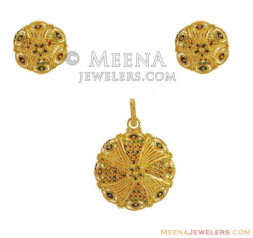 Gold Pendant Set (22Kt) - PsYg9303 - 22K Gold Indian Pendant and ...