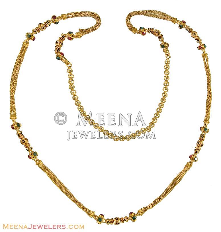 Indian Gold Chain (28 inches) - ChLo9466 - 22k gold fancy long chain ...