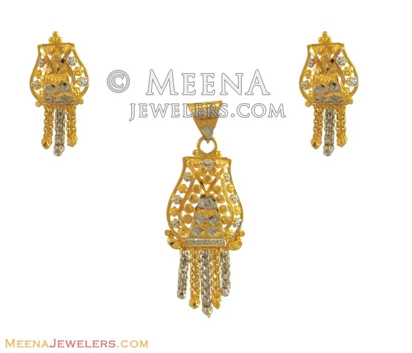 Gold Pendant Sets - PsYg10961 - 22Kt Gold two-tone Pendant and Earrings ...