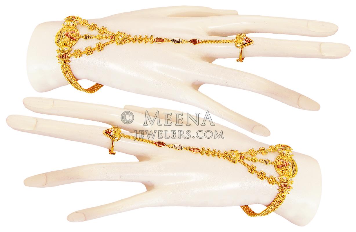 22K 3Tone 1 Ring Fancy Panja(2Pc) - BrLa18892 - 22k gold fancy bracelet ...